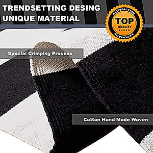 KaHouen Black and White Striped Rug (23.6 x 35.4 Inches), Indoor Outdoor Striped Doormats, Handmade Woven Farmhouse Layered Door Mats Striped Mat for Front Door/Kitchen/Laundry/Bathroom/Living Room