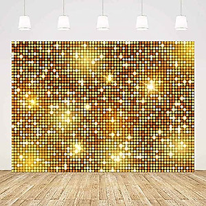 SENDY 7x5ft Gold Glitter Backdrop Disco Party Decorations Glitter Birthday Wedding Party Photo Background for Photography 70s Theme Party Banner Photo Studio Props
