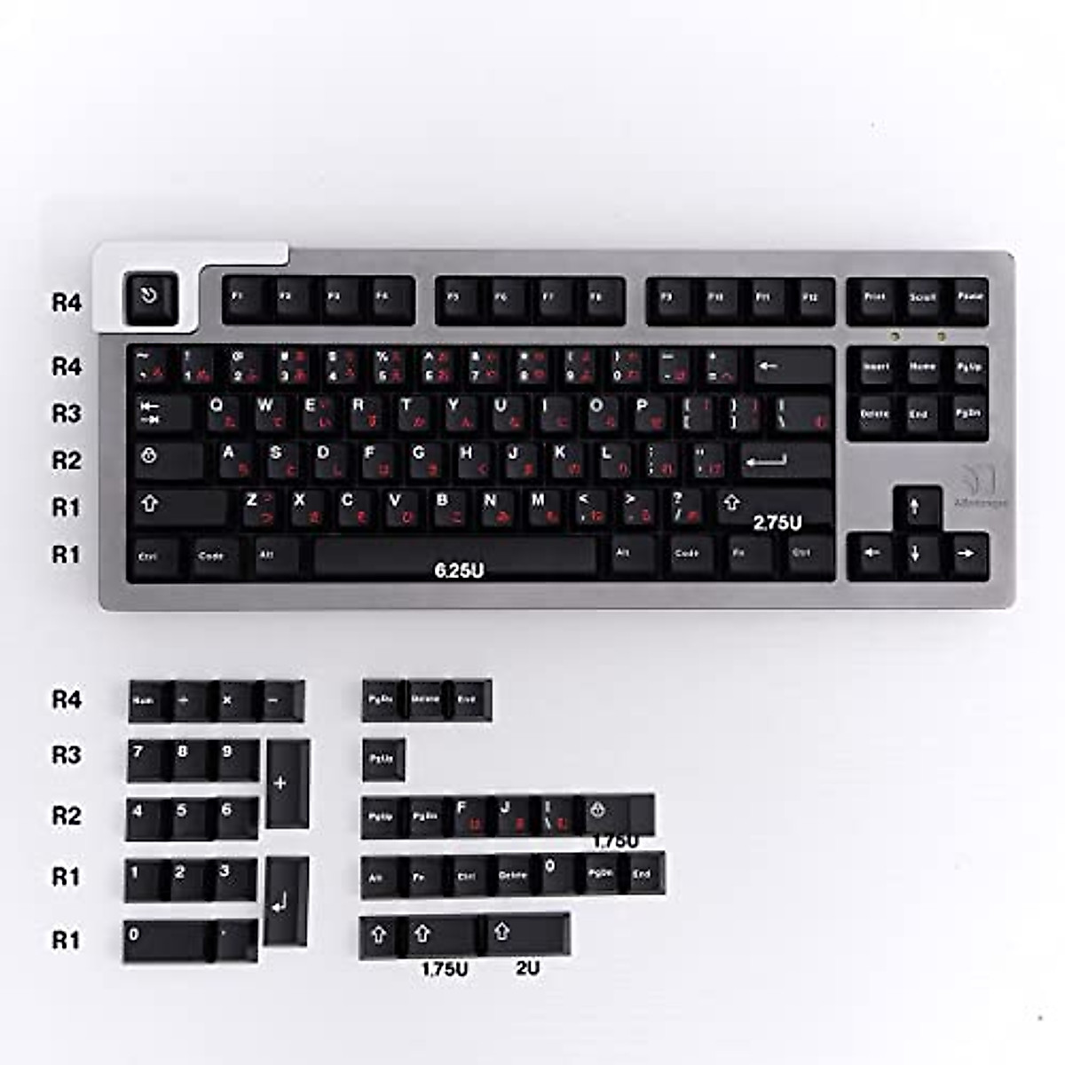 Tirpleshot Minimalist Black Keycaps Cherry Profile Japanese Keycap Set for Mechanical Keyboard 61/87/104/104 Cherry Mx Switches