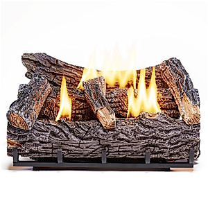 Duluth Forge DLS-N22T Natural Gas Ventless Fireplace Logs Set with Thermostat, Use with Natural Gas, 32000 BTU, Heats up to 1100 Sq. Ft, Winter Oak, 22 Inches