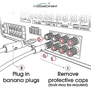 KabelDirekt – Banana Plugs – 5 Pairs (for Speaker Wire, AWG 10-16, Allow Flexible Connection to Speakers, amplifiers, A/V receivers, Power amplifiers & Stereo Systems, Fixing Screws, Gold Plated)