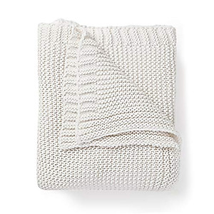 MakeMake Organics Organic Cotton Throw Blanket GOTS Certified Organic Knit Blanket Couch Bed Neutral Fall Colors Soft Cotton Throw Blanket Large (50x60, Ivory White)