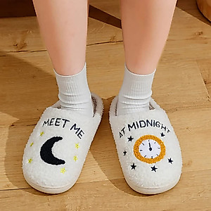 DakinFu Unisex Meet Me at Midnight Slippers Fuzzy Warm House Slippers Winter Indoor Outdoor Shoes White 43-44