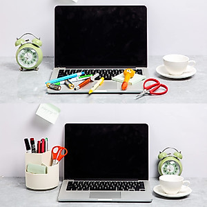 Desk Pencil Pen Holder, 3 Slots 360-Degree Spinning Pencil Pen Desk Organizers, Desktop Storage Pen Organizers Stationery Supplies, Cute Pencil Cup Pot for Office, School, Art Supply, Kids - White