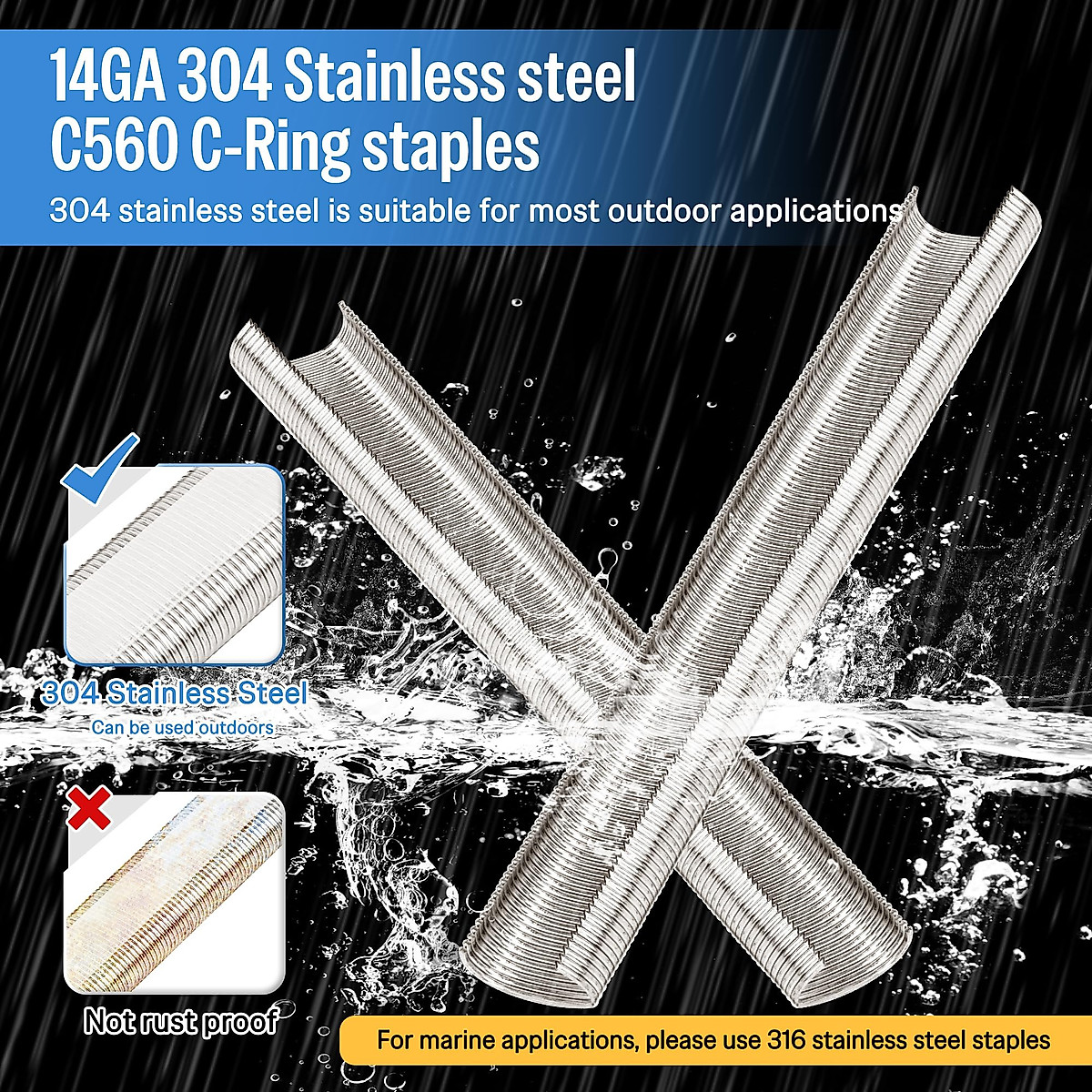 meite C560-14 Gauge 1-1/2-Inch Crown Stainless Steel Heavy Duty C Ring Staples Compatible with MTC560 Hog Ring Plier in Fastening, Building Landscape Gabions (3,000 PCS)