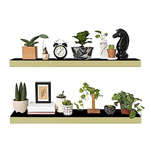WCKOMA Glow in Dark Floating Shelves 2 Pack 24 inch, Modern Wall Shelves for Living Room, Kitchen, Bedroom, Bathroom, Office, Display Storage, 2 Black Floating Wall Shelves for Wall Decor