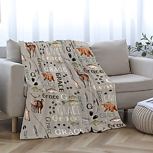 Personalized Hunting Fishing Blanket Gifts Super Soft Lightweight Custom Flannel Blanket Baby Blankets Throw for Infants Toddlers Boys Girls, Suitable for Couch Sofa Bed All Seasons 60"x80" for Adult