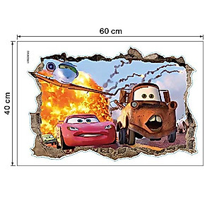 ufengke 3D Cars Wall Stickers Removalble Break Through The Wall Vinyl Murals for Children Bedroom Living Room