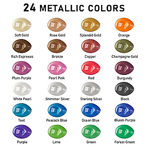 Metallic Acrylic Paint, Abeier Set of 24 Metallic Colors in 2oz/60ml Bottle, Rich Pigments, Non Fading, Non Toxic Paints for Artist, Beginners & Kids Painting on Rocks Crafts Canvas Wood, Fabric&Stone