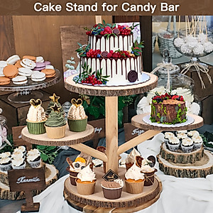 Ayfjovs 4 Tier Round Wooden Cupcake Stand, Wood Cupcake Holder, Cake Tiered Tray, Dessert Stands for Wedding Tea Party Birthday Holiday Baby Shower Dessert Display