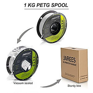 JAREES Petg Filament 1.75,Toughness Enhanced Petg Vacuum Sealed,Adhere Well 1kg Spool 3D Printer Filament,Dimensional Accuracy 1.75mm ±0.02mm,Grey
