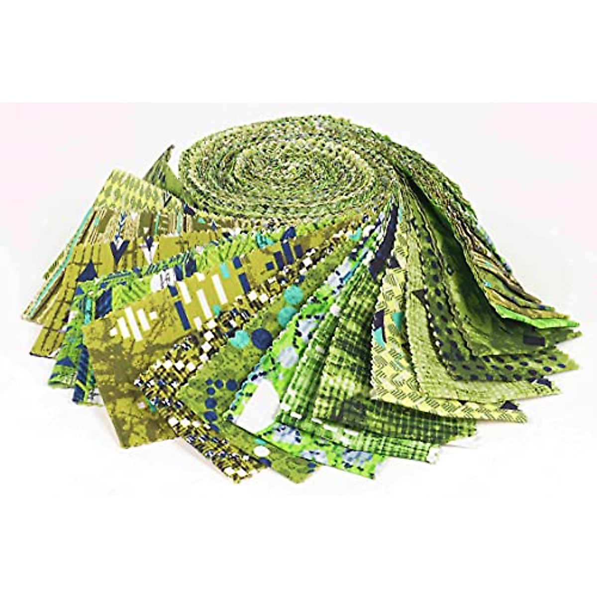 Soimoi 40Pcs Geometric & Texture Print Cotton Precut Fabrics for Quilting Craft Strips 2.5x42inches Jelly Roll - Green
