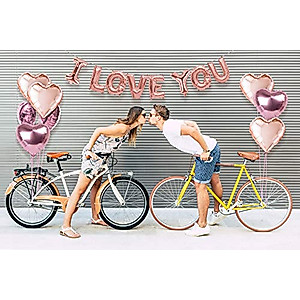 Valentine's Day Decorations Rose Gold I Love You Balloons Banner Rose Gold & Blush Pink Heart Balloons for Anniversary Bridal Shower Party Decors