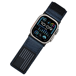 Tefeca Fortitude Series USA Flag Ultrawide Band Compatible with Apple Watch Ultra 2/Ultra 49mm, Series 10 46mm, Series 9/8/7 45mm, SE2/SE/6/5/4 44mm(Onyx, M/L for 49mm/46mm/45mm/44mm)