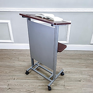 FixtureDisplays® Floor Standing Pulpit Adjustable Height Lectern Podium w/Casters, Heavy Duty Steel Frame, Rolling Podium 18147-NPF