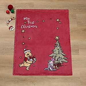 Disney Winnie The Pooh and Piglet Red and Green Holiday Christmas Tree My First Christmas Photo Op Super Soft Baby Blanket