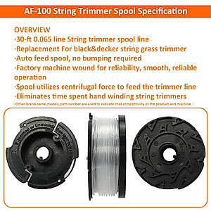 Vypart AF 100 Trimmer Line Replacement AF-100 fit for Black and Decker, with 385022-03 Trimmer Line Cap and Spring（18 Spool+4 Cover