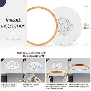 12 Inch Wood Grain LED Ceiling Light Fixture Flush Mount, ABS Mat., 5000K Daylight White, 24W Flat Modern Round Closet Lighting Fixtures, 3200LM Low Profile Circle Ceiling Lamp for Bedroom etc.