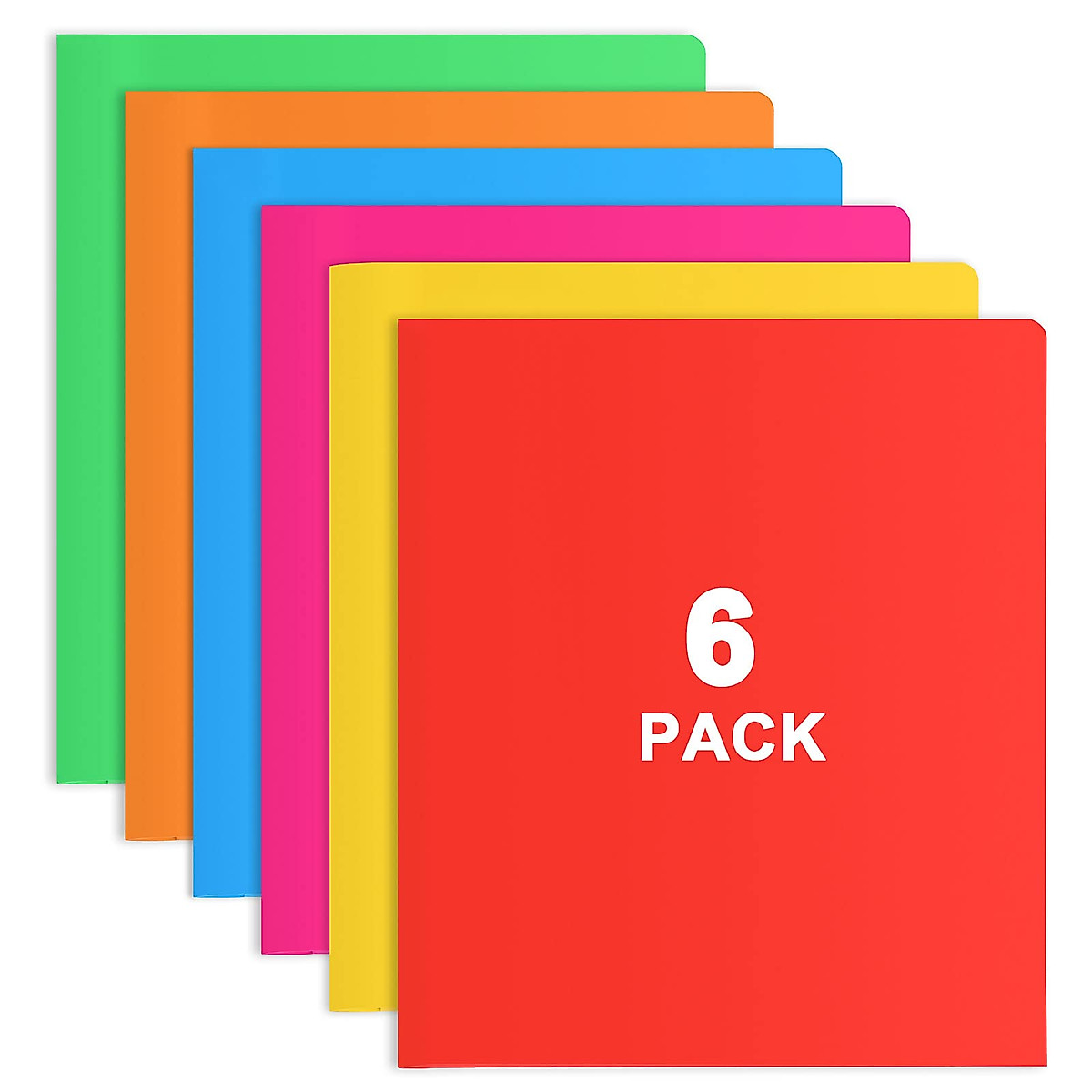 HABGP 6 Pack Plastic Folders with Pockets, Multiple Color Heavy Duty 2 Pocket Letter Size Folders w Business Card Holder for School Office