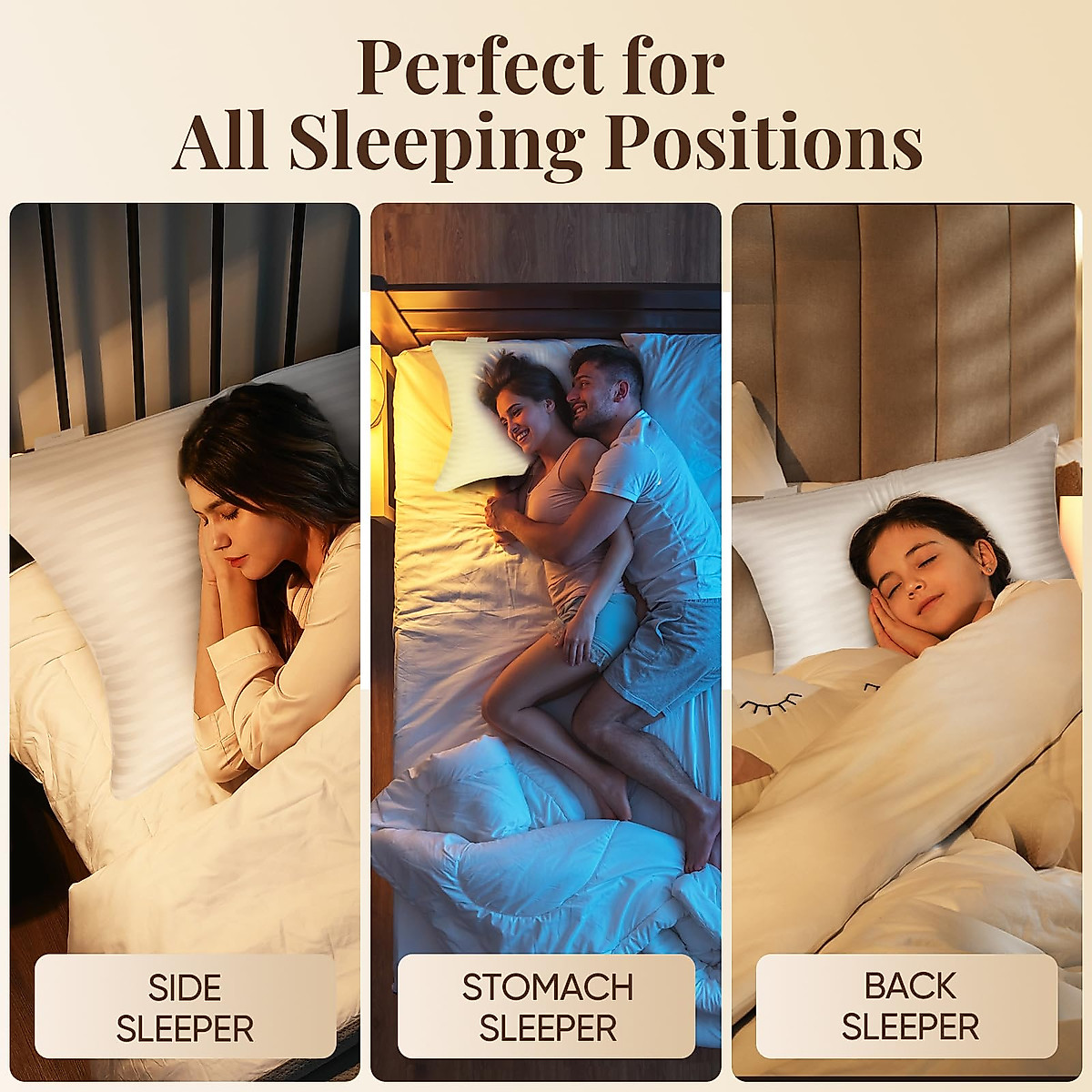 Qnoon Hotel Collection Bed Pillows for Sleeping, Bed Pillows Queen Size Set Of 2,Gusseted Pillow for Back, Stomach or Side Sleepers