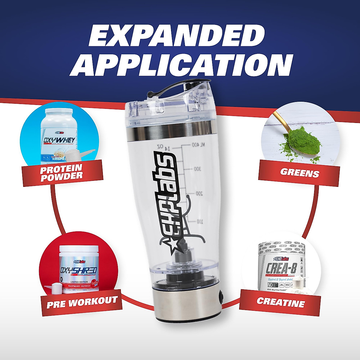 EHP Labs Electric Protein Shaker Bottle - 15oz Portable Blender Shaker - Personal Blender Shaker - Electric Protein Shaker Bottle for Meal Replacement Shakes