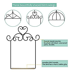 XYADX Metal Frame Hummingbird Swings and Perches with Wooden Dowel Black Bird Swing Outdoor Bird Perch Humming Bird Swing Pack of 3