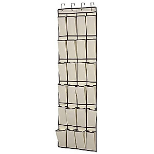 LAIGOO Over the Door Shoe Organizer, Hanging Shoe organizer with 24 Large Fabric Pockets, with 4 Hooks Shoe Storage Rack Organizer for Closet Bedroom Bathroom Pantry（60 x 20 inch, Beige