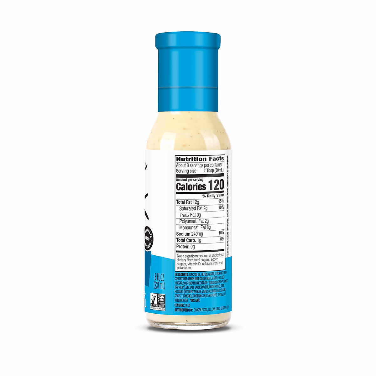 Chosen Foods Avocado Oil-Based Ranch Salad Dressing and Marinade, Keto Diet Friendly, Gluten Free, Low-Carb Sauce (8 oz)