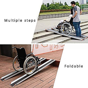 GUENZO Threshold Ramp, Threshold Ramp Scalable Design Aluminum Alloy Nylon Handle Easy to Carry Anti-Slip Matte Paper Wheelchair Baby Carriage Aluminum Ramp, 2 Tablets (Color : Silver, Size : 150cm)