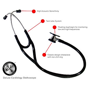 EMI Platinum Series Deluxe Black Cardiology Stethoscope with pressure sensitive Diaphragm ESC-333