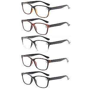 JOSCHOO Reading Glasses 5-Pack Quality Readers Spring Hinge Prime Black Designer Trendy for Men and Women
