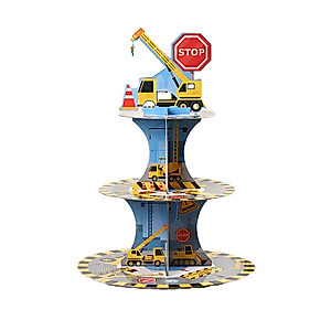 Cupcake Stand for Construction Birthday Party Supplies with 12pcs Cupcake Toppers, Construction Cupcake Holder for Birthday Decorations, 3 Tier Cupcake Stand for Boys Birthday Cake Decorations