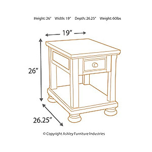 Signature Design by Ashley Porter Traditional Hand-Finished Rectangular Chair Side End Table, Dark Brown