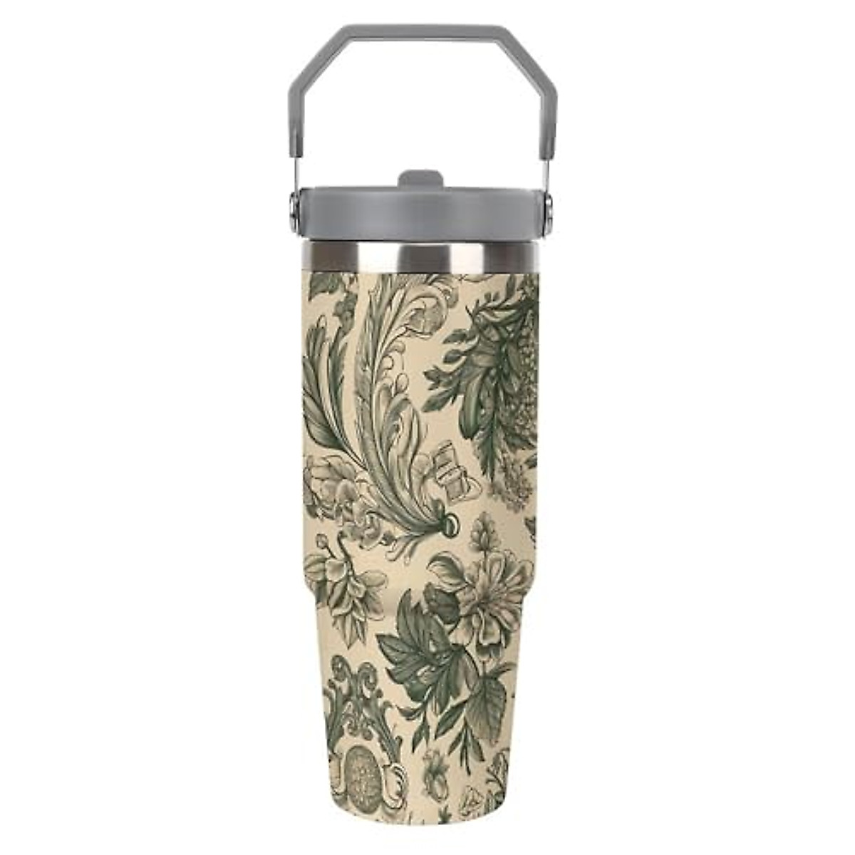 YTLKGFP 30 Oz Large Capacity Car Cup Light Green And Beige Tumbler with Handle Straw Lid Insulated Stainless Steel Water Bottle Travel Mug Leak-proof Car Cup Keeps Cold Or Hot