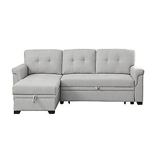SONGG 84'' L-Shape Convertible Sleeper Sectional Sofa with Storage Chaise and Tufted Cushions, 3 Person Linen Upholstered Reversible Corner Couch w/Pull-Out Bed, for Living Room, Apartment