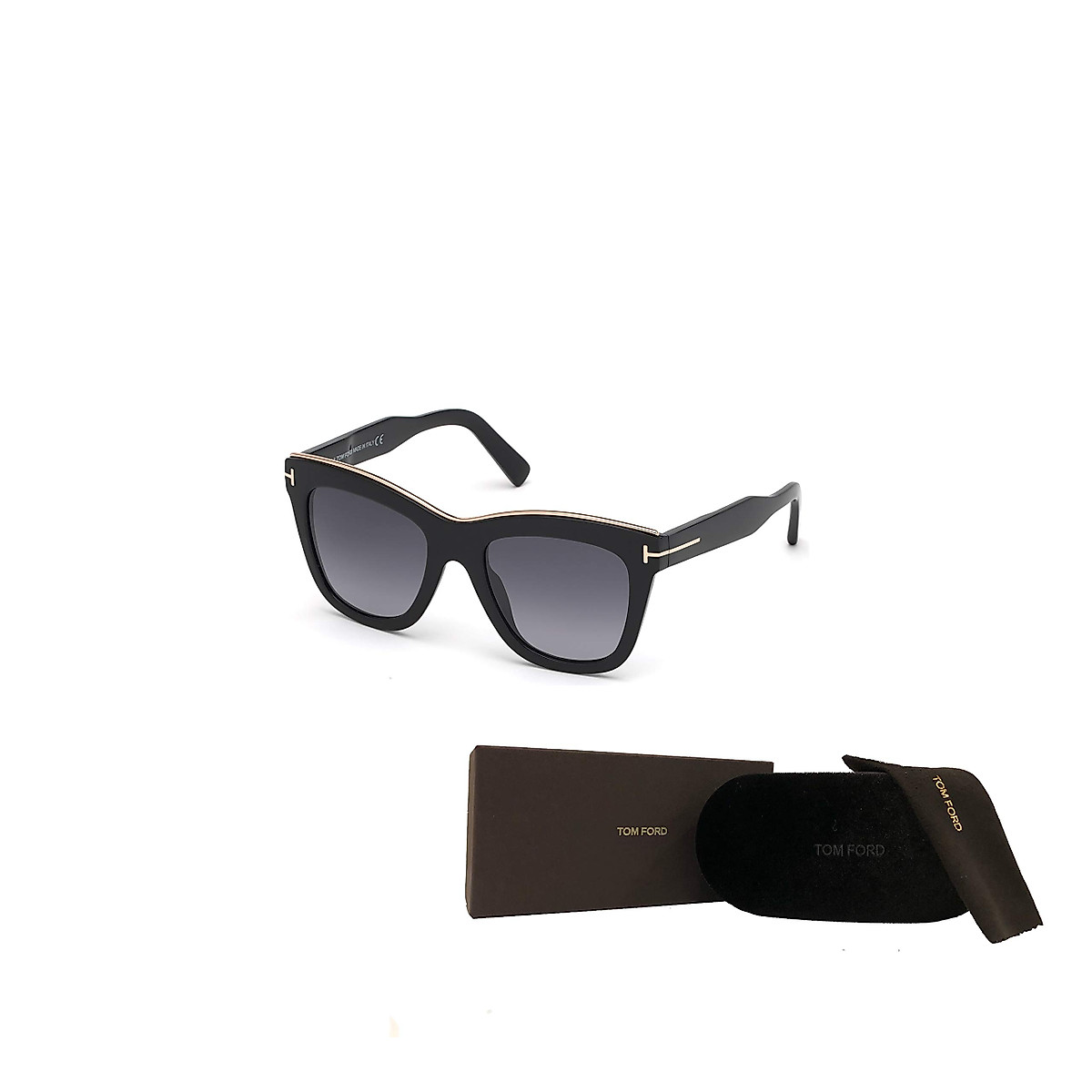 Tom Ford FT0685 Julie 01C 52MM Shiny Black/Gradient Smoke W. Silver Flash Geometric Square Sunglasses for Women + BUNDLE with Designer iWear Eyewear Kit