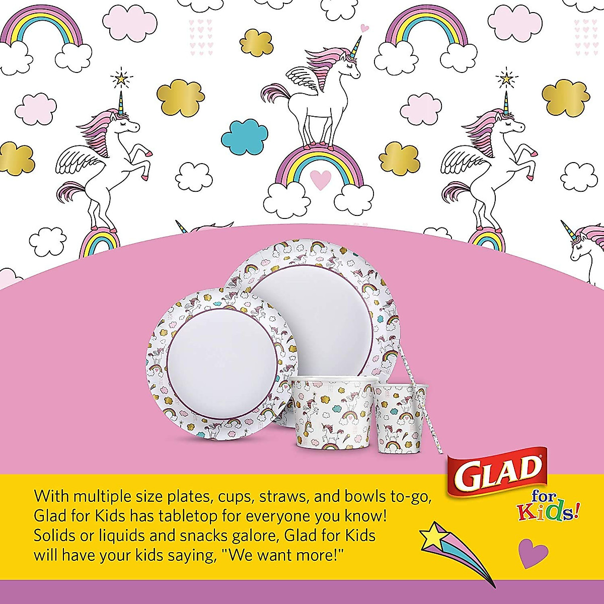 Glad for Kids Unicorns Paper Plates, Small Round Paper Plates with Cute Unicorns Design Heavy Duty Disposable Soak Proof Microwavable Paper Plates for All Occasions, 7 Inch, 20 Count (Pack of 6)