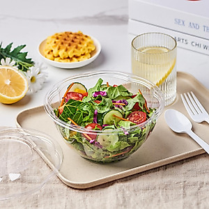 FULING [32 oz. 50 Sets Clear Plastic Salad Bowls with Airtight Lids Disposable To Go Mixing Containers Serving for Fruit, Quinoa, Lunch and Meal Prep