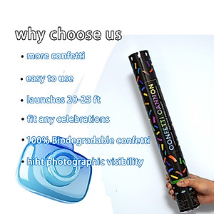 16 Inch [6 Pack] Biodegradable Confetti Cannon Party Poppers Party Supplies, Air Powered | Launches 20-25ft | Celebrations, Super Bowl,New Year's Eve,Birthdays,Christmas and Weddings