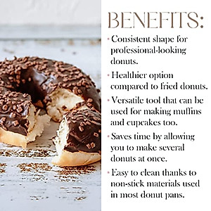 Bellemain Premiere Donut Pan for Baking | Nonstick 12.5 x 8.5” Doughnut Pan with 6-Doughnut Molds | Includes 2 Steel Donut Trays | Make Perfect Bagels and Cake Donuts