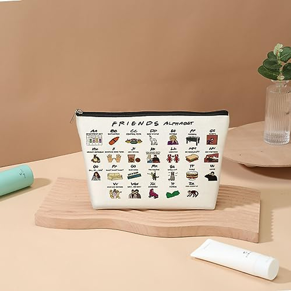 Funny Friend Alphabet Cosmetic Bag Friend Fans Inspired Gift TV Show Merchandise Makeup Bag Friendship Gifts for Women Friends Teen Girls Her Female BFF Bestie Birthday Christmas Gifts for Women