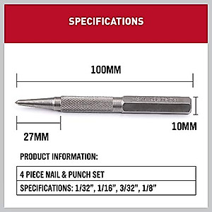 HORUSDY 4-Piece Nail Setter Punch and Center Punch Set