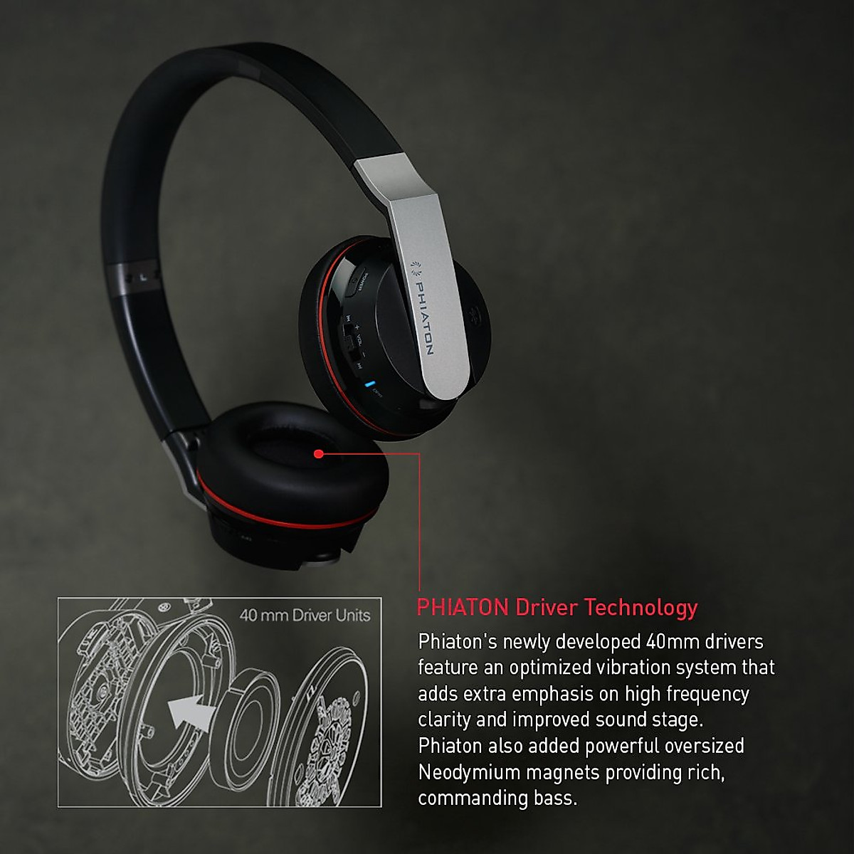 Phiaton BT 330 NC Over The Ear Qualcomm Bluetooth Headphones – Active Noise Cancelling Earphones with Wireless Headphone Mic, Multi-Device Pairing, and Extended Battery Life