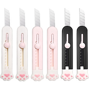 Leven Cute Retractable Box Cutters, 6 Pack Utility Knife, Sharp Cartons Cardboard Cutter Razor Knife for Christmas, Smooth Mechanism Perfect for Office and Home Use