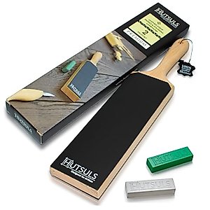 Hutsuls Leather Strop for Knife Sharpening - Get Razor-Sharp Edges with 3" x 9" Double Sided Paddle Strop Block, Easy to Use Knife Strop with Ergonomic Handle & Stropping Leather Knife Sharpener Guide
