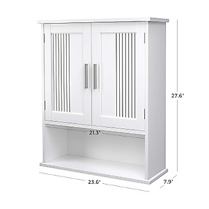 VASAGLE Wall Cabinet, Hanging Bathroom Storage Organizer, Medicine Cupboard with Adjustable Shelf, Double Doors and Open Shelf, 23.6 x 7.8 x 27.5 Inches, Wooden, White UBBC26WT