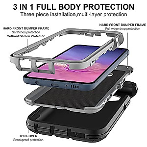 HONG-AMY Galaxy S10E Case: 3-in-1 Shockproof Heavy Duty Protection, 2 Nano Explosion-Proof Films, Black/Grey