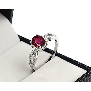 8X6 MM Natural Red Ruby Oval Cut Gemstone 925 Sterling Silver July Birthstone Solitaire Unisex Proposal Ring Love and Friendship Gift For Girlfriend (Rhodium Plated Silver, 8.5)