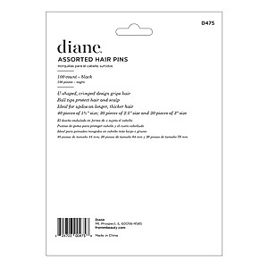 Diane Hair Pins for Women Bulk Pack of 100 Assorted Sizes Jumbo 3, Large 2.5, Medium/Small 1.75 - Black, Crimped Design with Ball Tips, D475-100 Count(Pack of 1)