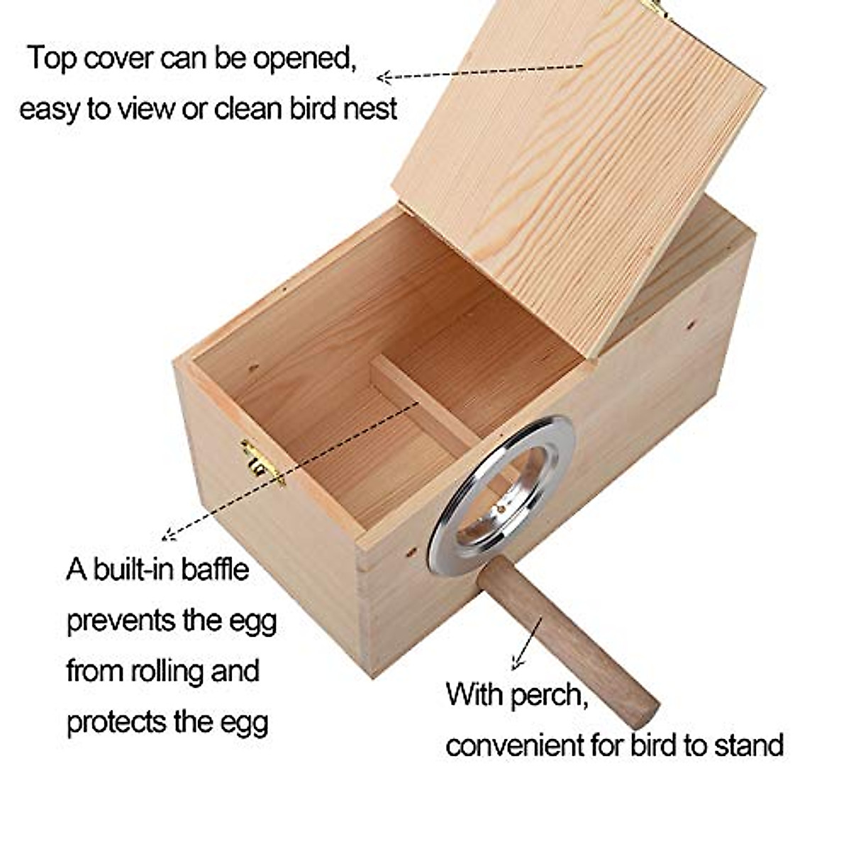 kathson Parrot Nest Breeding Box, Wood Bird Nest for Cage, Parakeet Nesting Box with Perches Pet House Natural Coconut Fiber Bird Toys for Parakeet Cockatoo Budgie Cockatiel Lovebirds (Small)